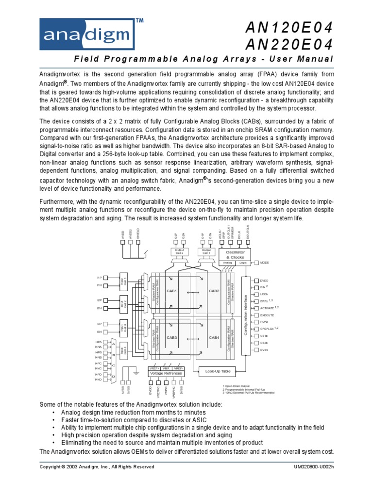 A N 1 2 0 E 0 4 A N 2 2 0 E 0 4: Field Programmable Analog Arrays ...