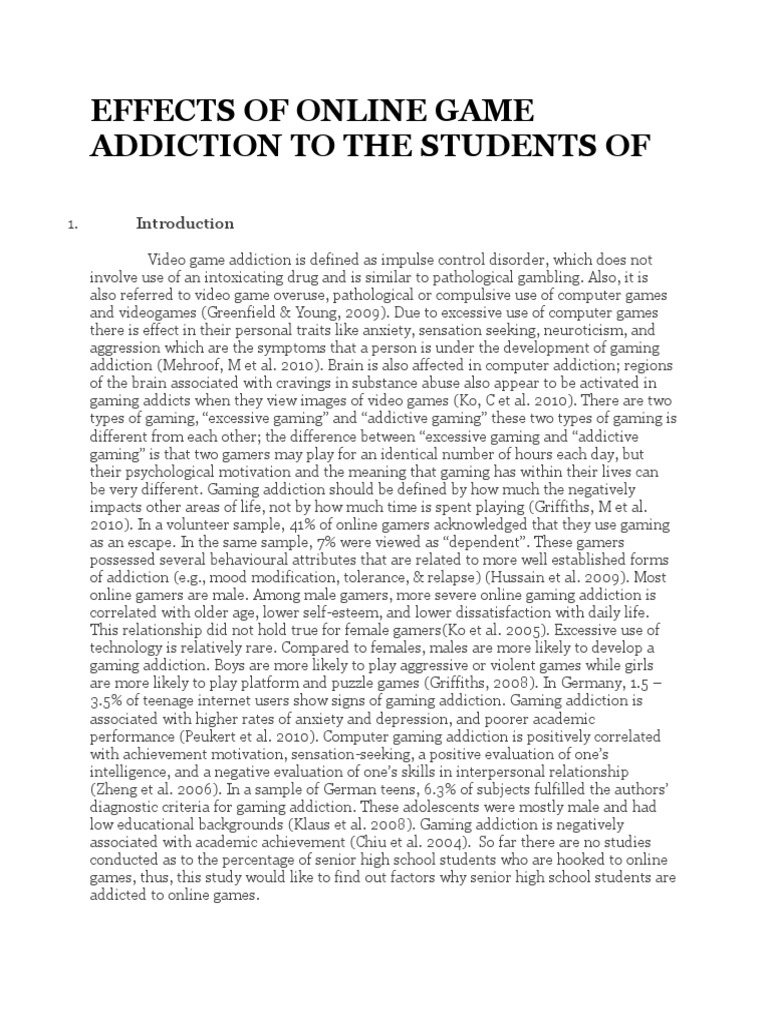 Effects of Online Game Addiction To The Students of | PDF