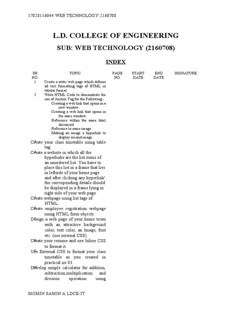 L.D. College of Engineering: SUB: WEB TECHNOLOGY (2160708) | PDF | Hyperlink | Html Element