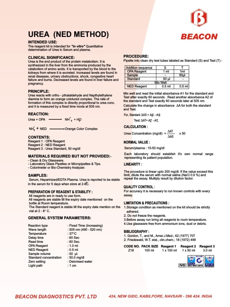 UREA TEST KIT FOR SERUM AND PLASMA | PDF | Urea | Kidney