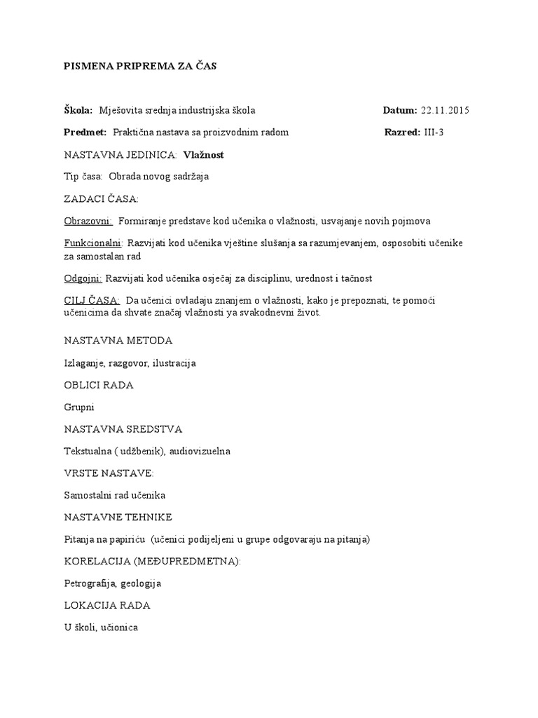 Pismena Priprema Za Cas | PDF