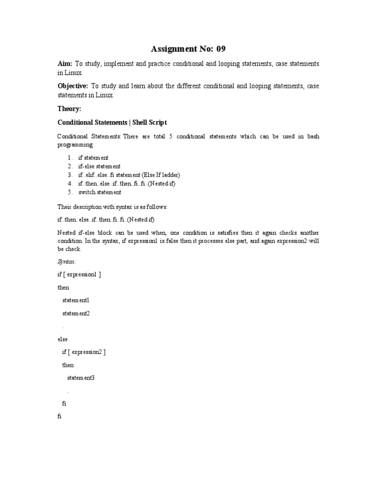 Assignment No: 09 | PDF | Control Flow | Shell (Computing)