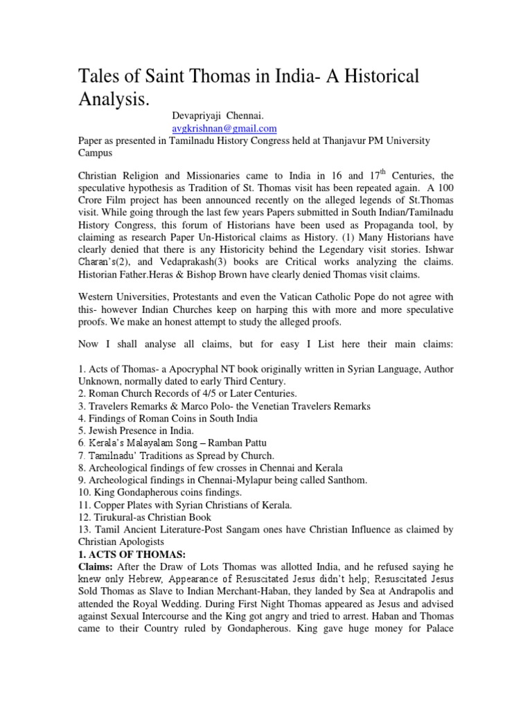 Tales of Saint Thomas in India-Historical Analysis PDF | PDF | Paul The Apostle | Religious Faiths