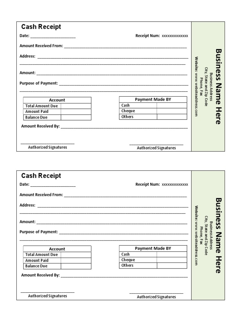 Cash Receipt Template PDF | PDF | Payments | Cheque