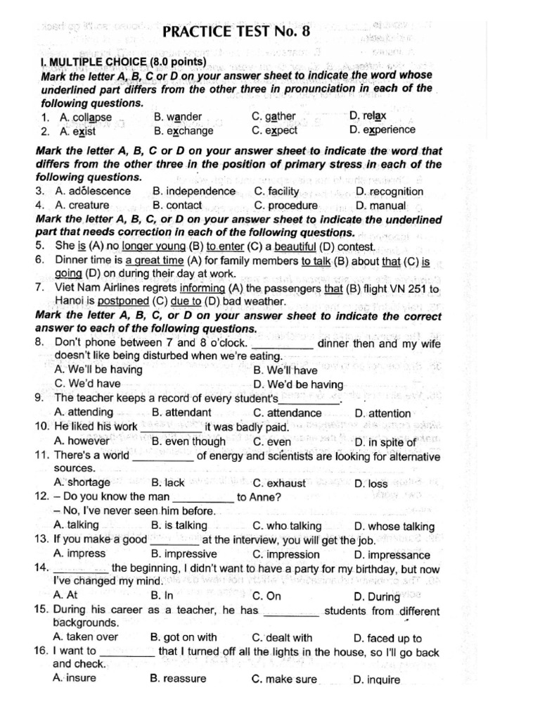 Tieng Anh DK Practice Test | PDF