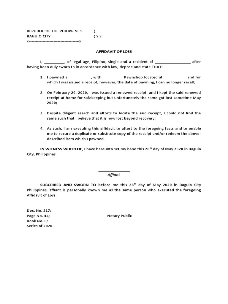 Loss Receipt Pawn | PDF