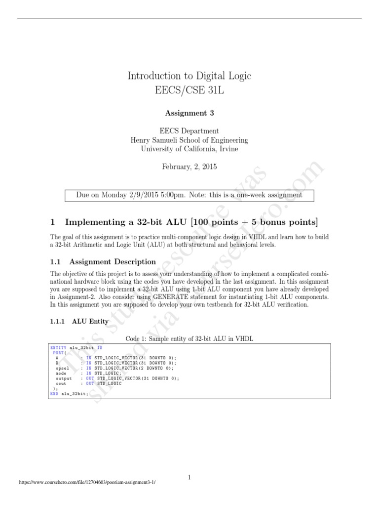This Study Resource Was: Introduction To Digital Logic Eecs/Cse 31L | PDF | Vhdl | Computer ...