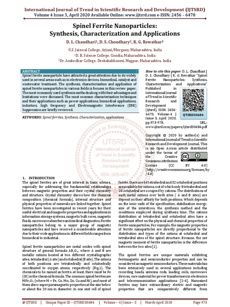 Spinel Ferrite Nanoparticles Synthesis, Characterization and ...