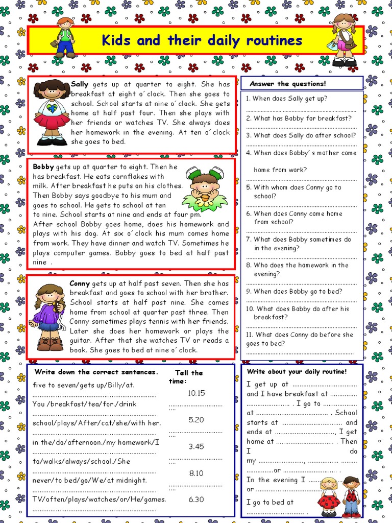 Kids and Their Daily Routines: Sally Gets Up at Quarter To Eight. She ...