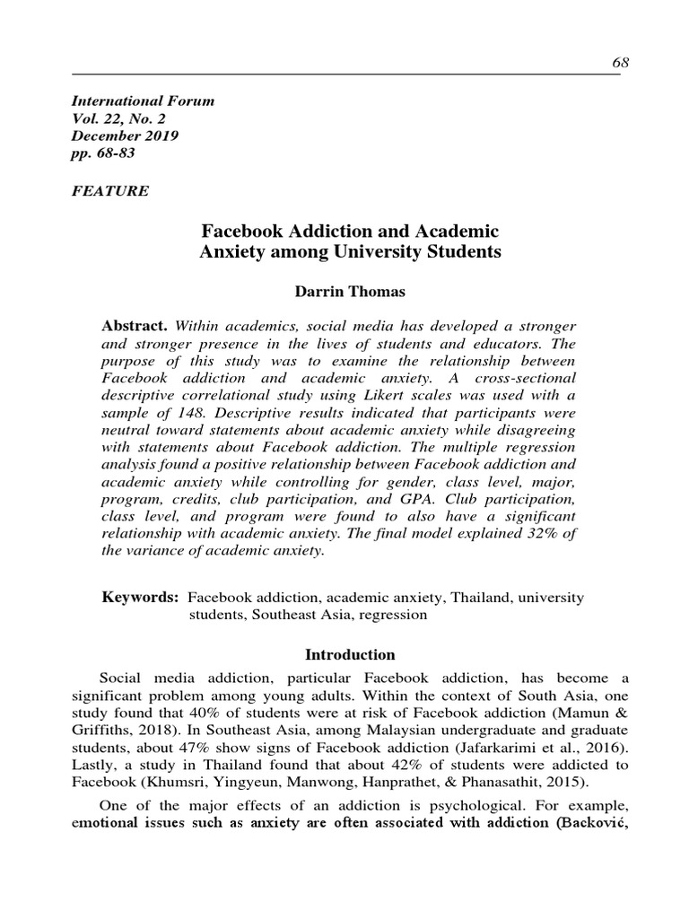 Facebook Addiction and Academic Anxiety | PDF | Standard Deviation ...