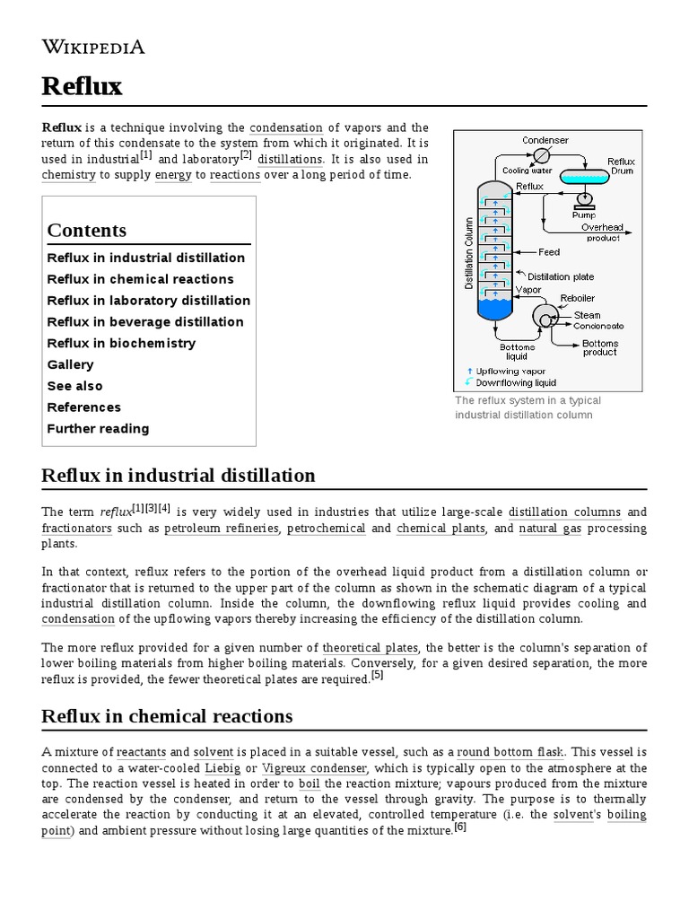 Reflux: The Reflux System in A Typical Industrial Distillation Column ...