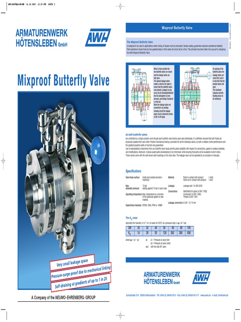 AWH Mixproof Butterfly Valve Overview | PDF | Valve | Gas Technologies