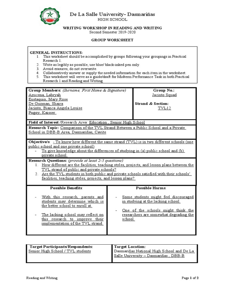 De La Salle University-Dasmariñas: Writing Workshop in Reading and ...