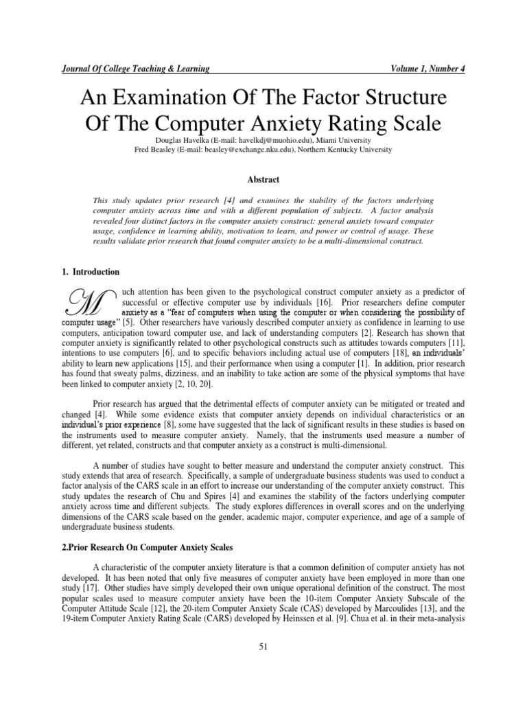 An Examination of The Factor Structure of The Computer Anxiety Rating ...