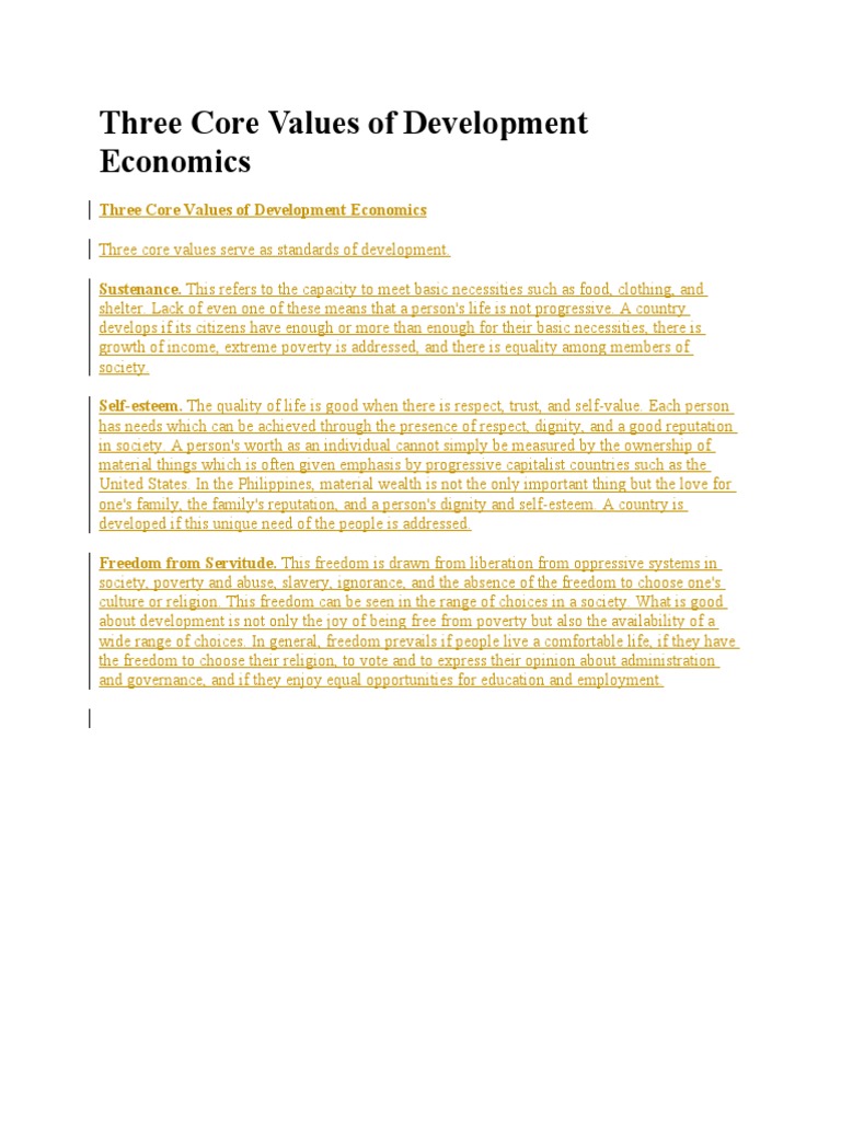 Three Core Values of Development Economics | PDF