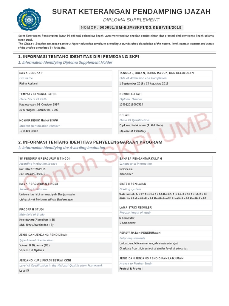 Contoh Hasil Cetak SKPI | PDF | Obstetrics
