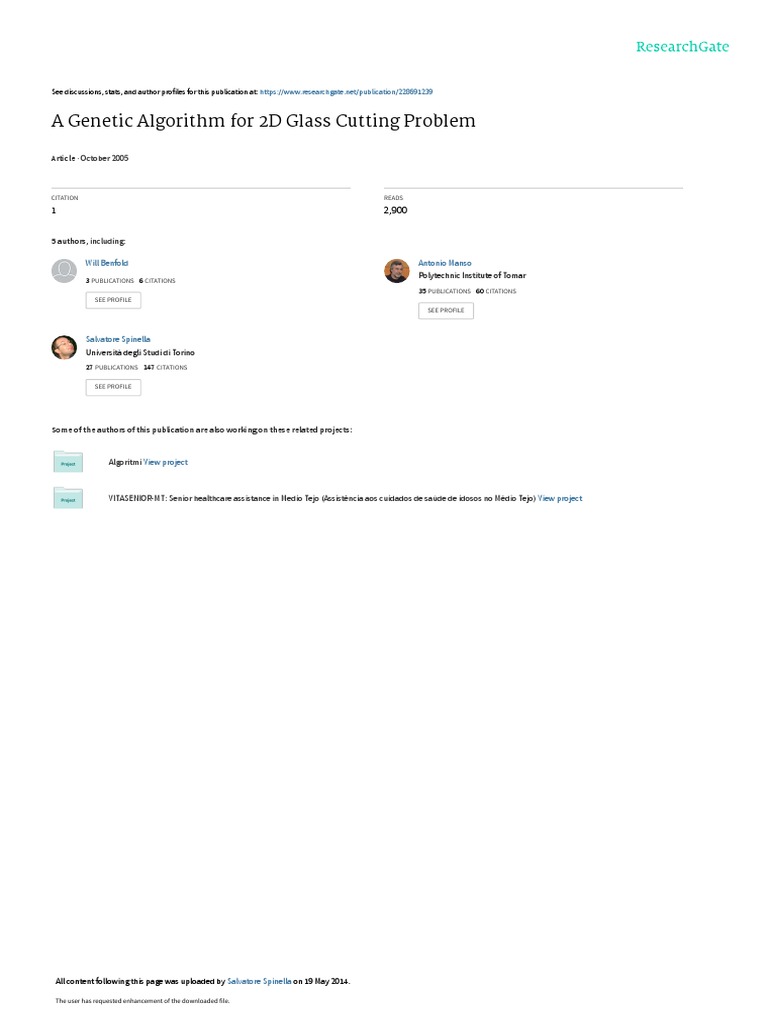 A Genetic Algorithm For 2D Glass Cutting Problem | PDF | Metaheuristic | Genetics