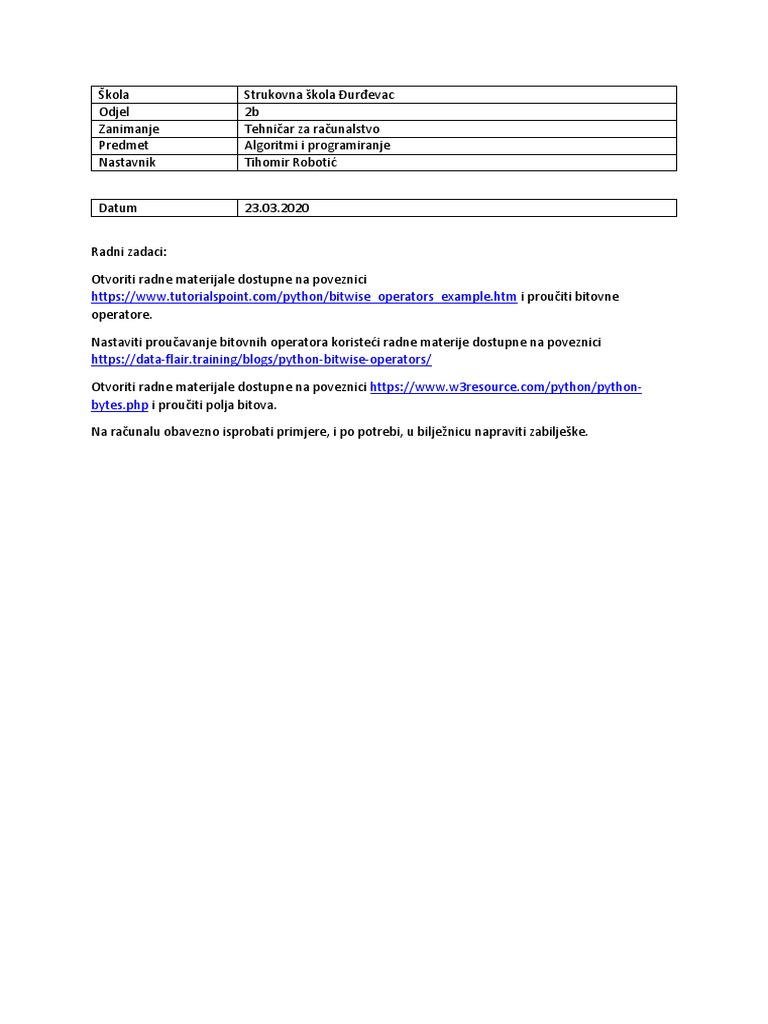 Algoritmi I Programiranje 23 03 2020 PDF | PDF