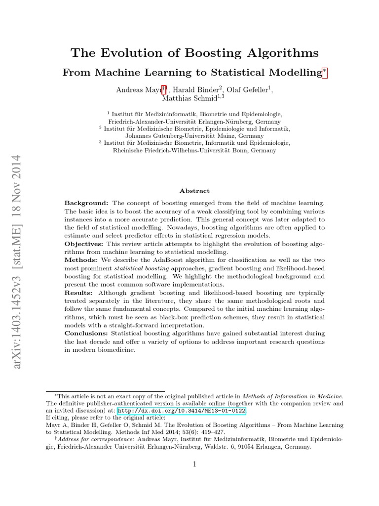 The Evolution of Boosting Algorithms: From Machine Learning To Statistical Modelling | PDF ...