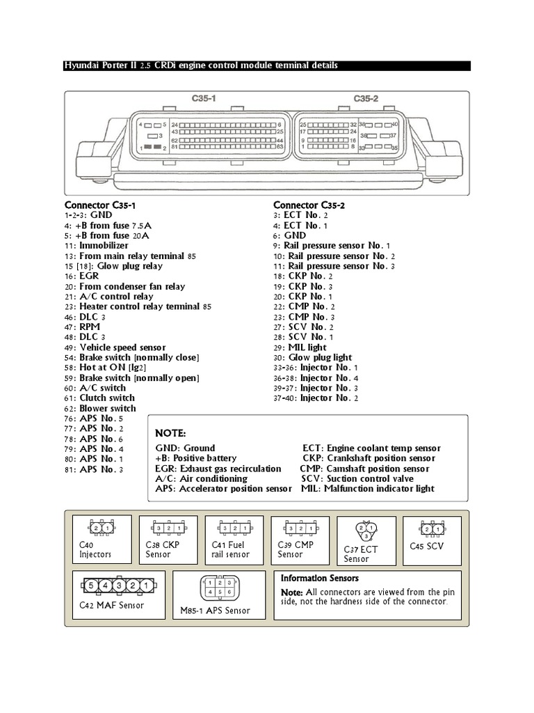 Hyundai Porter Ii 2.5 Crdi Engine Control Module Terminal Details | PDF ...