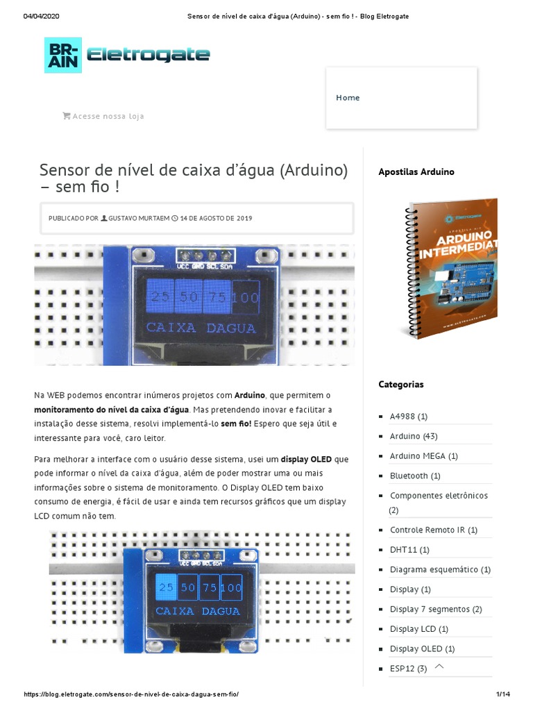 Sensor de Nível de Caixa D'água (Arduino) - Sem Fio ! - Blog Eletrogate | PDF | Arduino | Wi-Fi