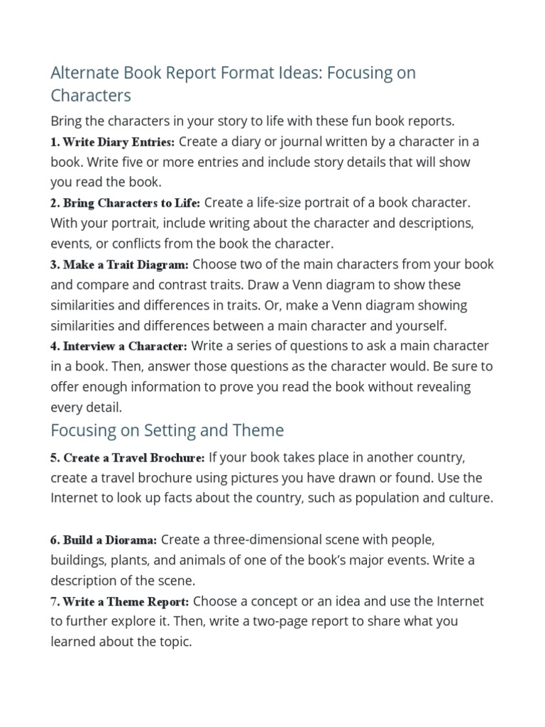 Alternate Book Report Format Ideas | PDF | Books