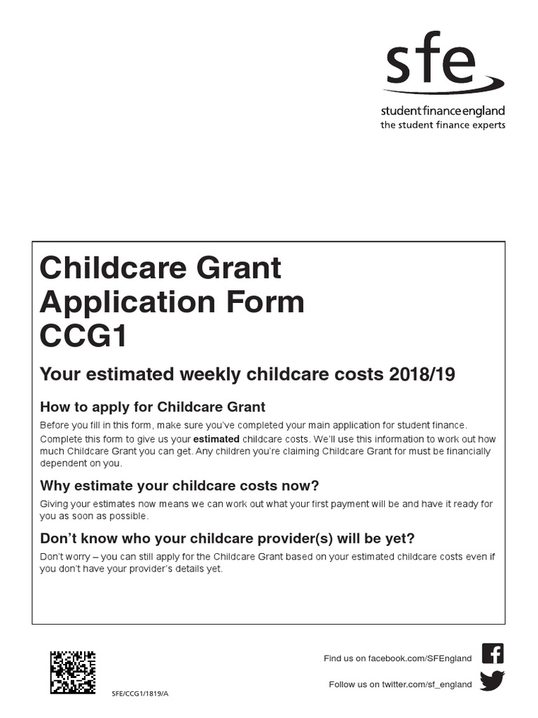 Childcare Grant Application Form Ccg1: Your Estimated Weekly Childcare Costs 2018/19 | PDF ...