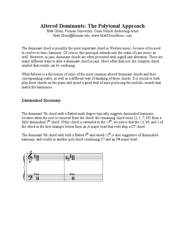 Altered Dominants: The Polytonal Approach: Diminished Harmony | PDF | Chord (Music) | Harmony