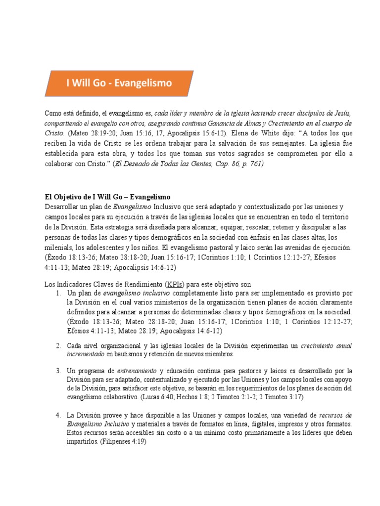 Plan de Evangelismo Inclusivo I Will Go | PDF | Iglesia Adventista del ...