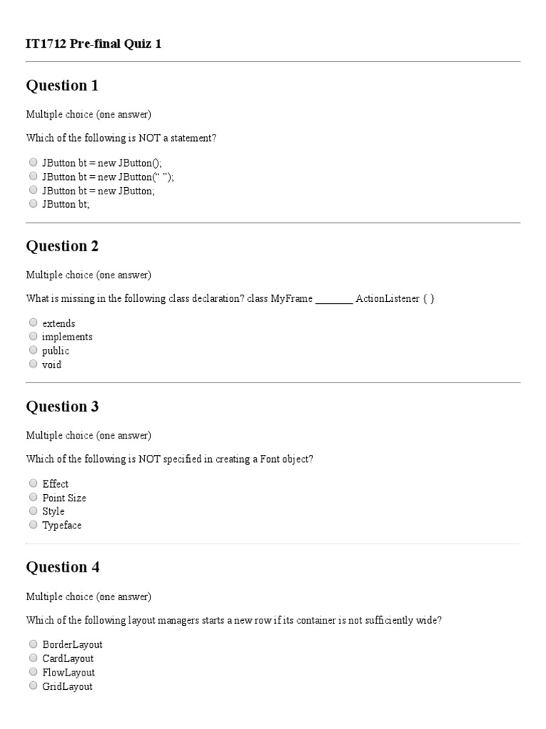 IT17 12 Pre-Final Quiz 1 | PDF