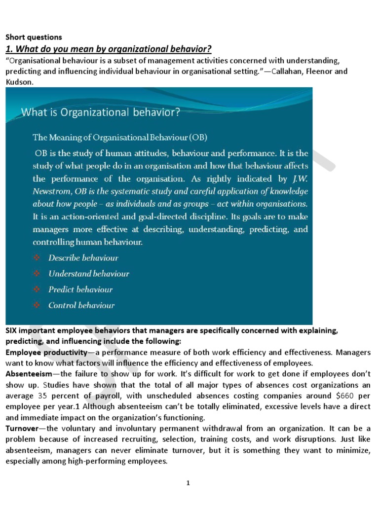 Organizational Behavior (MBA-201) | PDF | Perception | Extraversion And Introversion