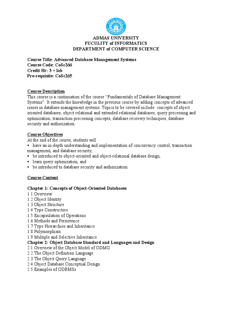 ADBMS | PDF | Object (Computer Science) | Relational Model ADBMS | PDF | Object (Computer Science) | Relational Model