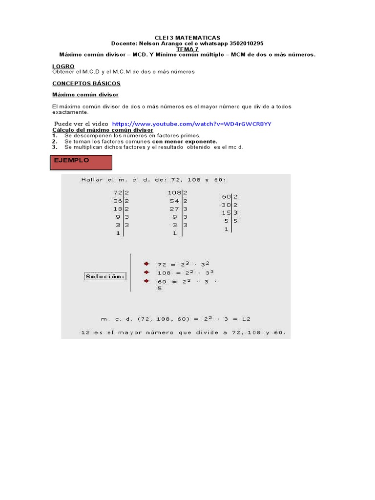 Matematicas Tema 7 MCM y MCD Clei 3 | PDF