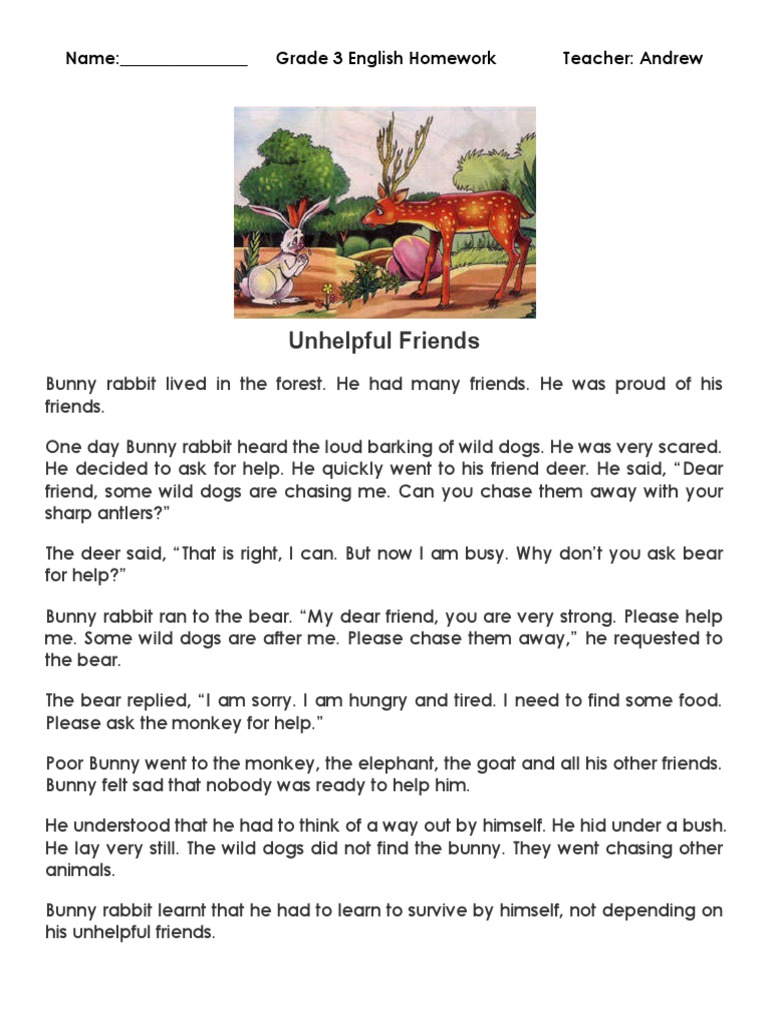 Unhelpful Friends: Name: - Grade 3 English Homework Teacher: Andrew | PDF