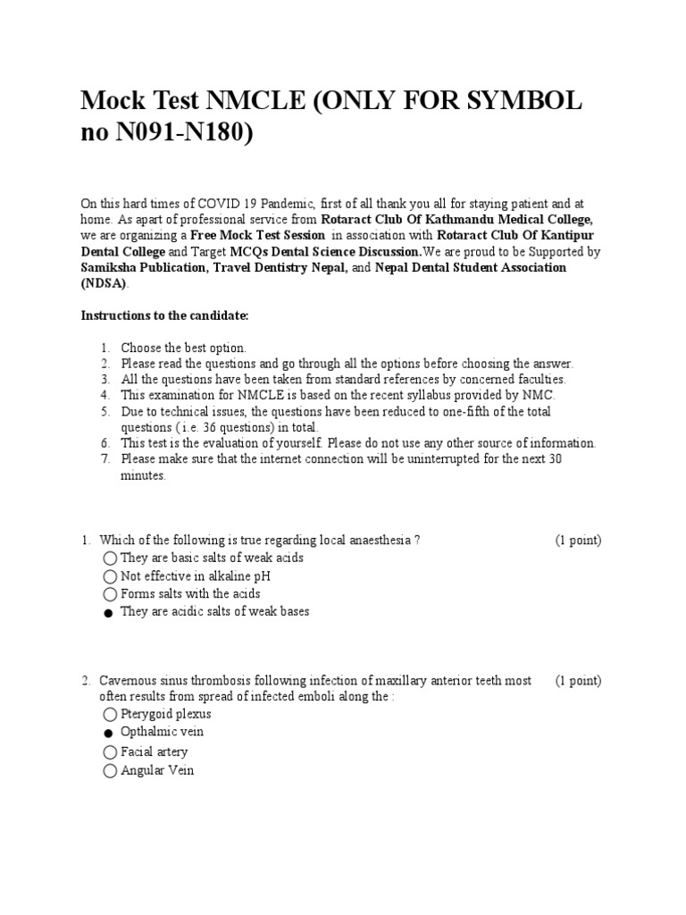 NMCLE Solutions | PDF | Mouth | Dentistry