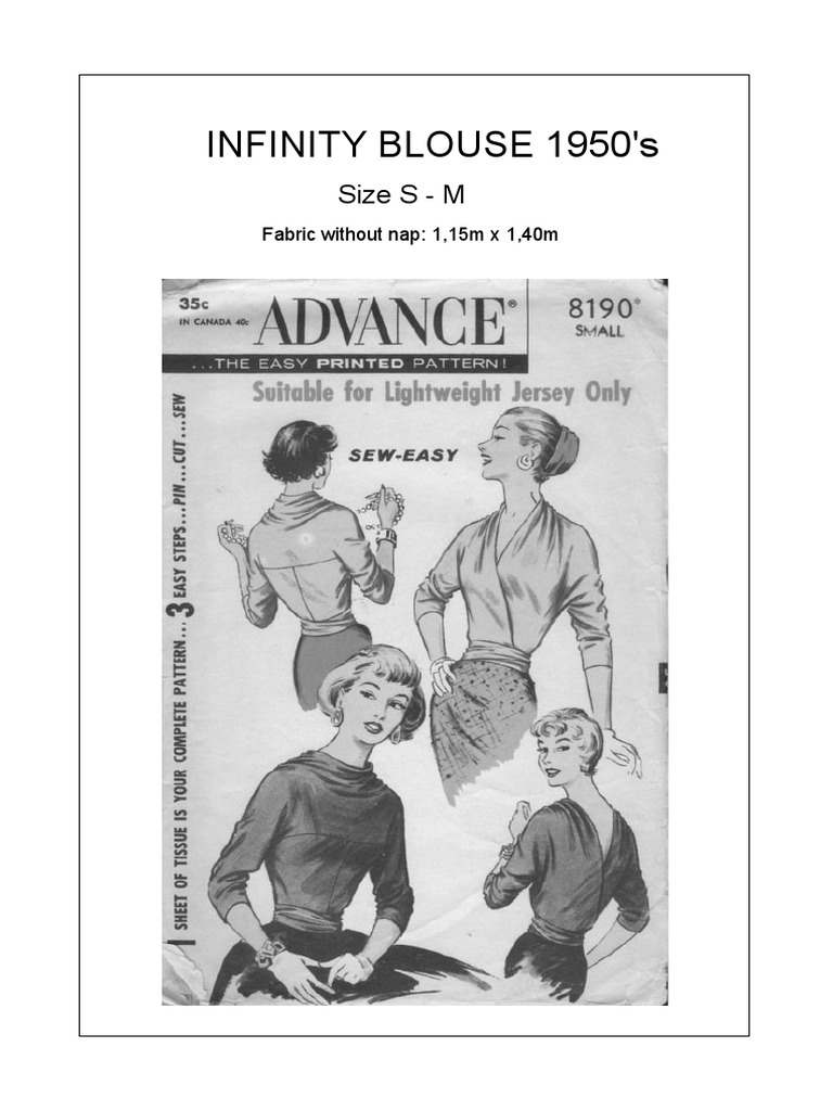 1950s Infinity Blouse Sewing Pattern | PDF | Clothing | Fashion