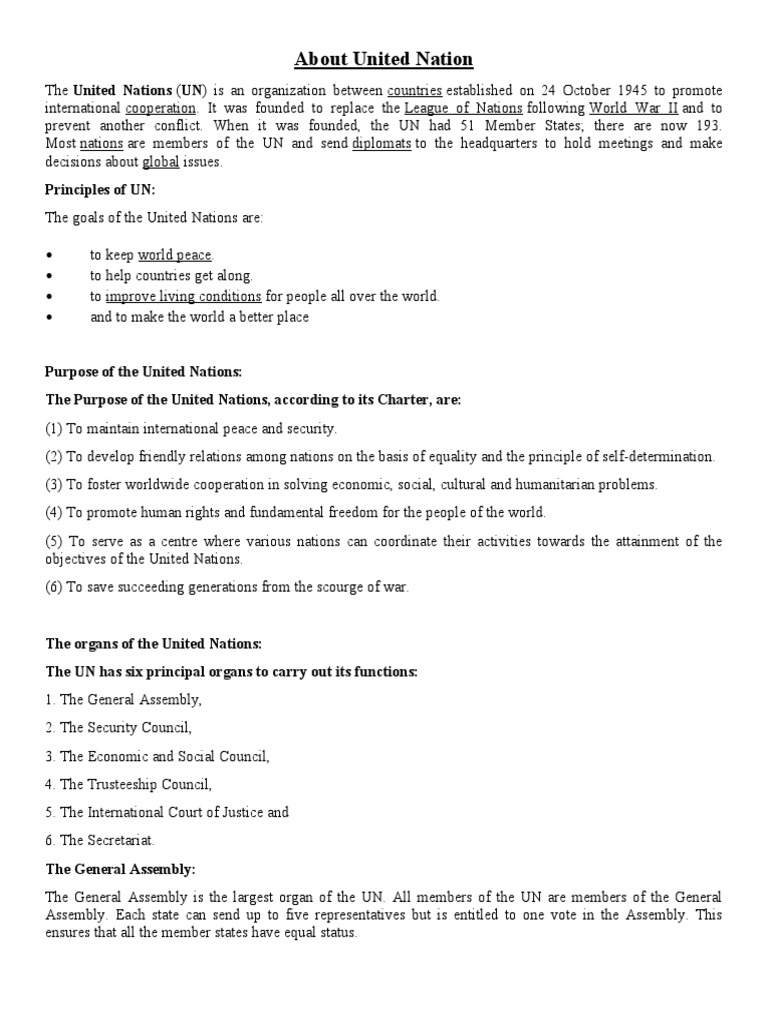 About United Nation: Principles of UN | Download Free PDF | United ...