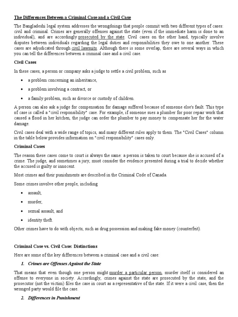Difference Between Civil And Criminal Pdf Burden Of Proof Law