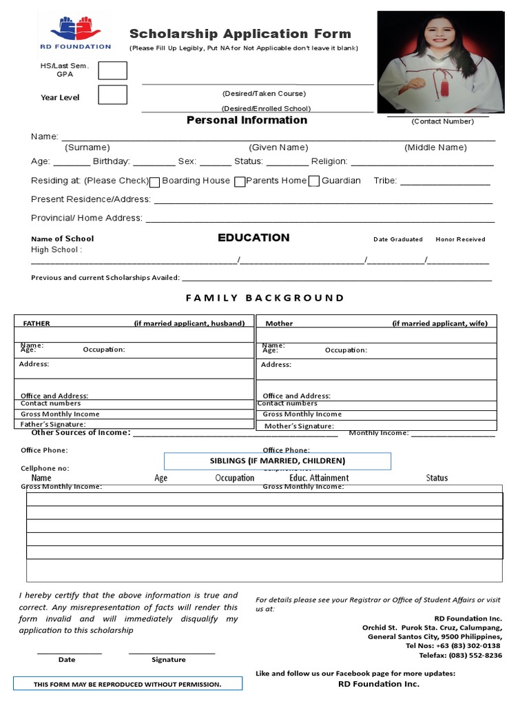 Scholarship Application Form Template | PDF