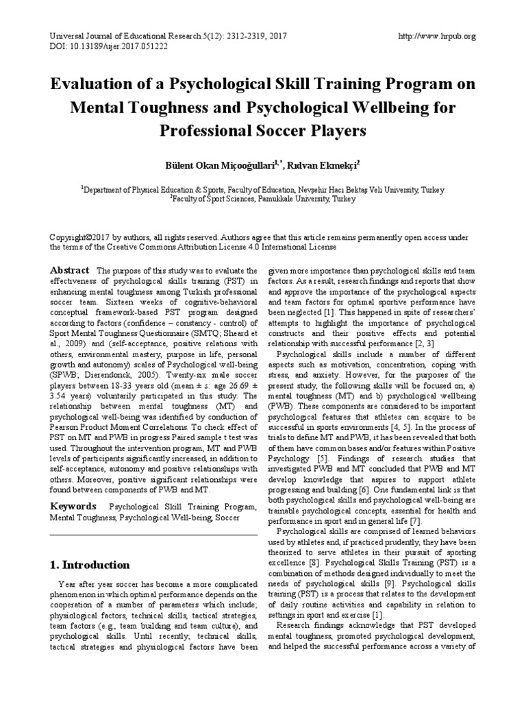 Evaluation of A Psychological Skill Training Program On Mental ...