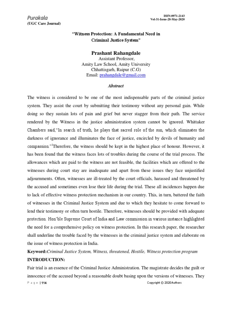 Witness Protection A Fundamental Need in Criminal Justice System | PDF ...