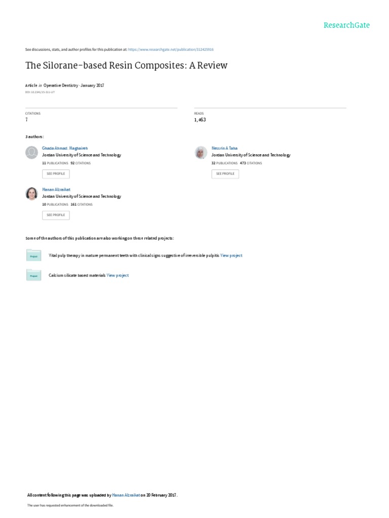 The Silorane-Based Resin Composites: A Review: Operative Dentistry ...