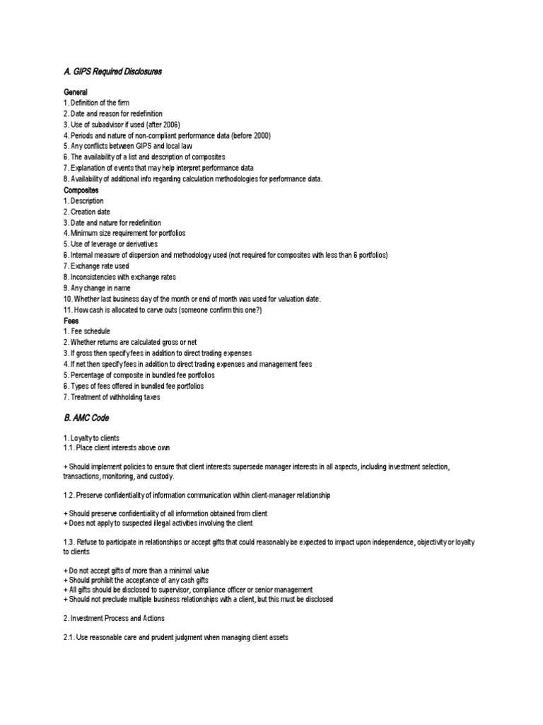 GIPS Required Disclosures and AMC Code of Conduct | PDF | Private ...