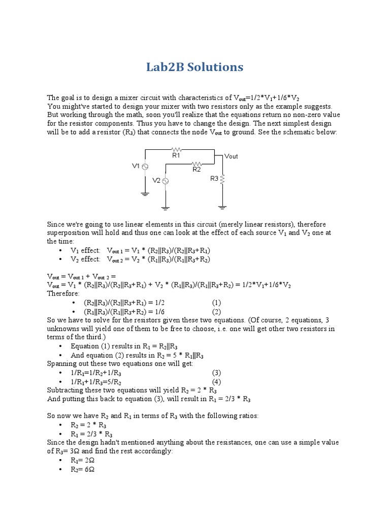 Lab2B Solutions: R1 V1 R2 V2 R3 Vout | PDF