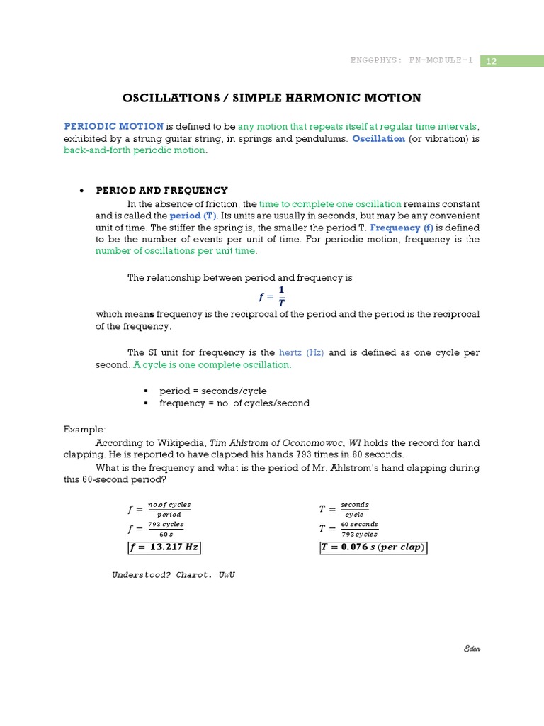 Oscillations / Simple Harmonic Motion | Download Free PDF | Oscillation ...