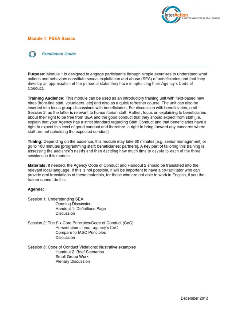 PSEA Training Module Overview | PDF | Policy | Social Institutions