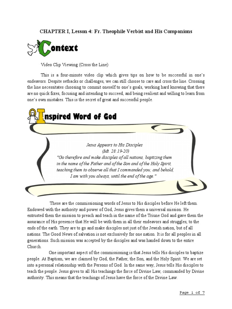 CHAPTER I, Lesson 4: Fr. Theophile Verbist and His Companions ...