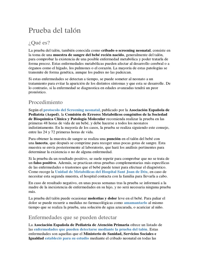 Prueba Del Talón | PDF | Infantes | Medicina