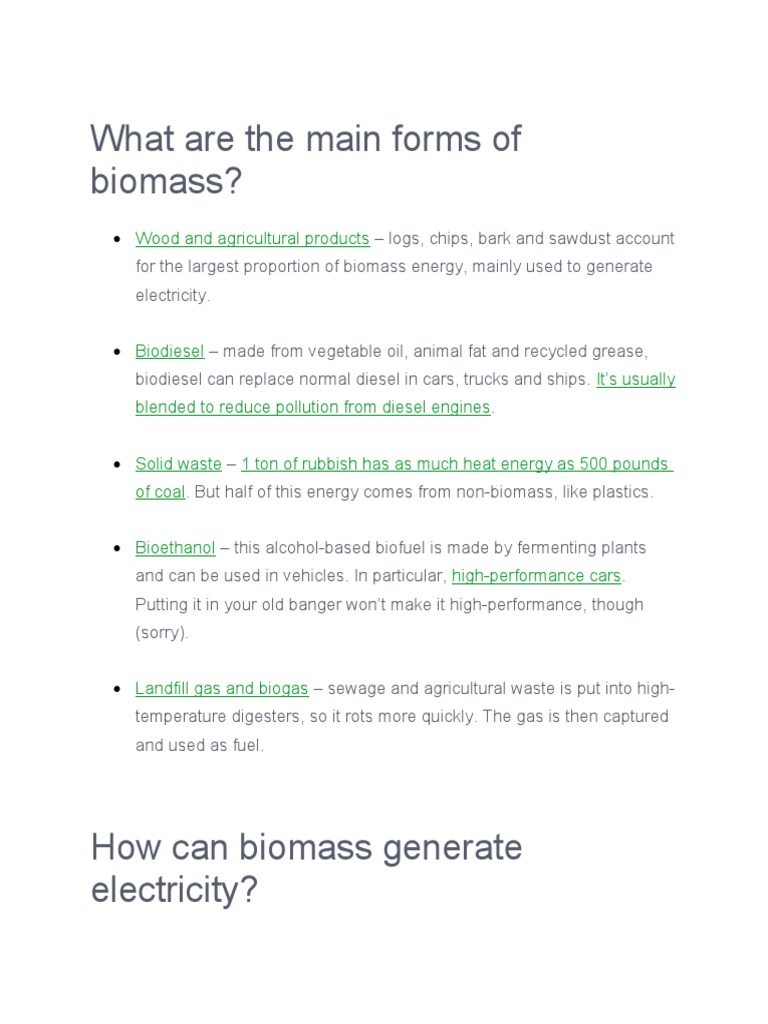 What Are The Main Forms of Biomass | PDF | Biomass | Biofuel