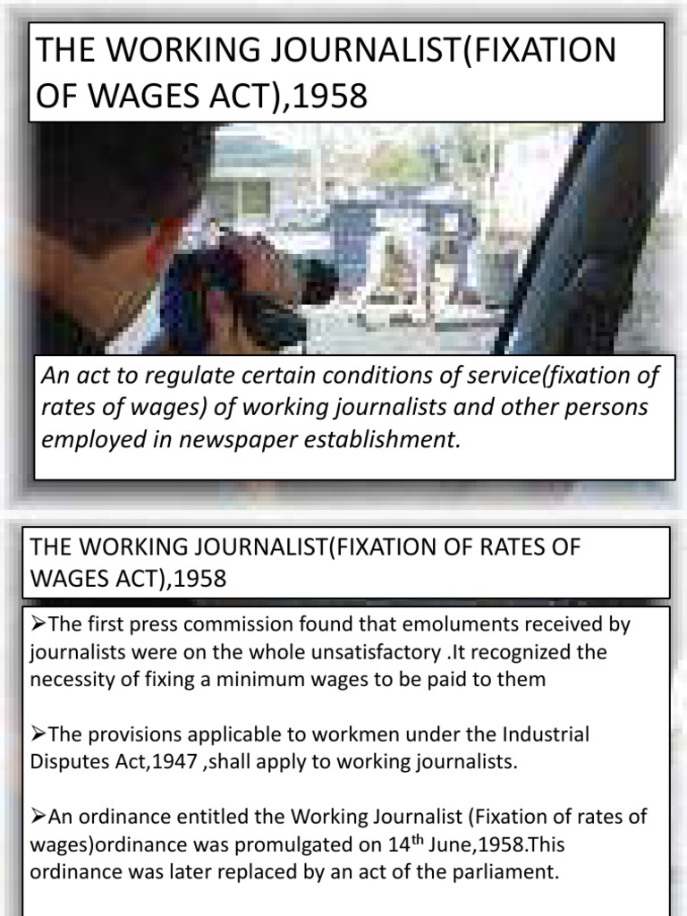 The Working Journalist (Fixation OF WAGES ACT), 1958 | PDF | Government ...